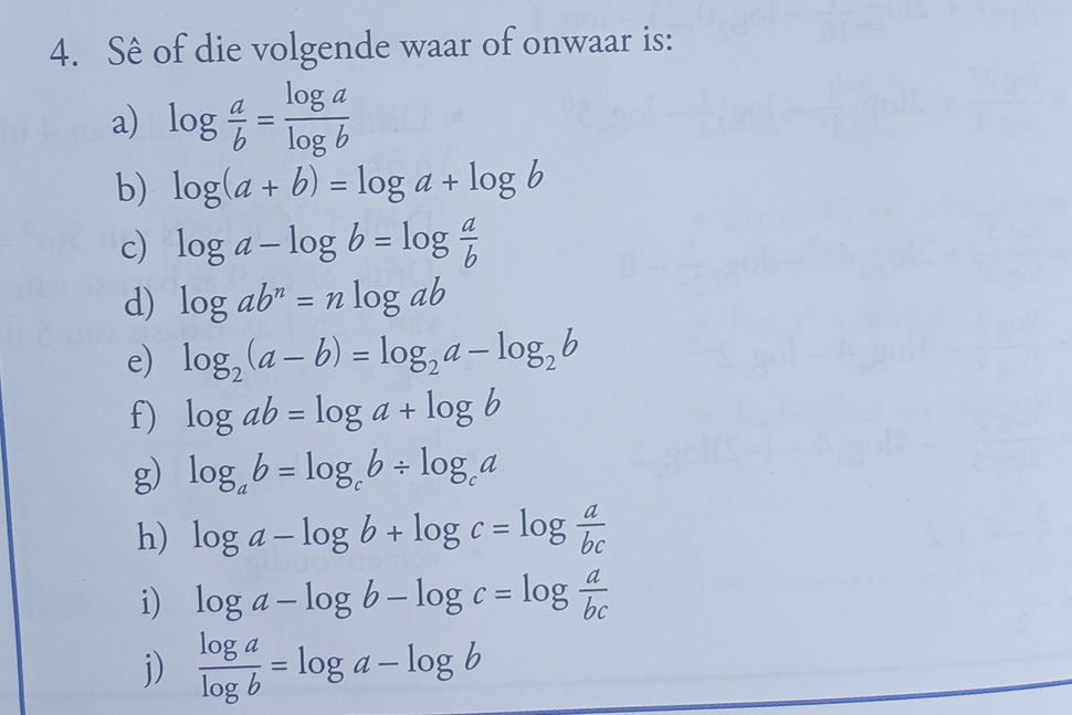 4. Sê of die volgende waar of onwaar is: a) | StudyX