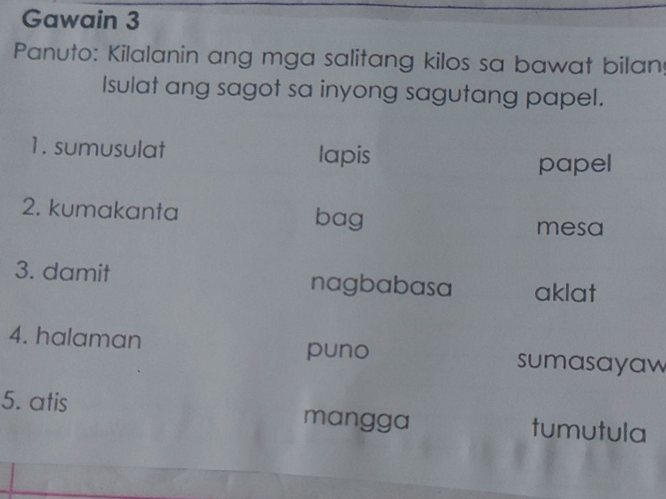 Gawain 3 Panuto: Kilalanin ang mga salitang | StudyX
