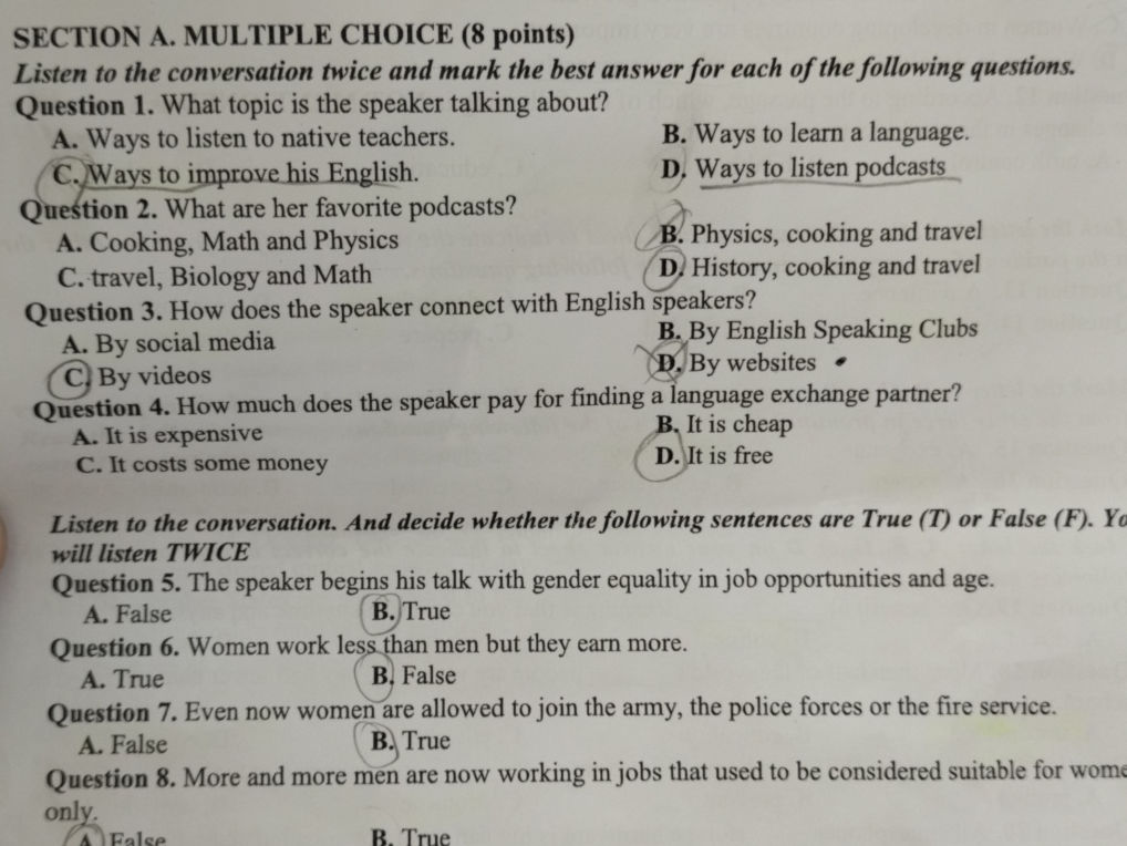 SECTION A. MULTIPLE CHOICE (8 points) Listen | StudyX