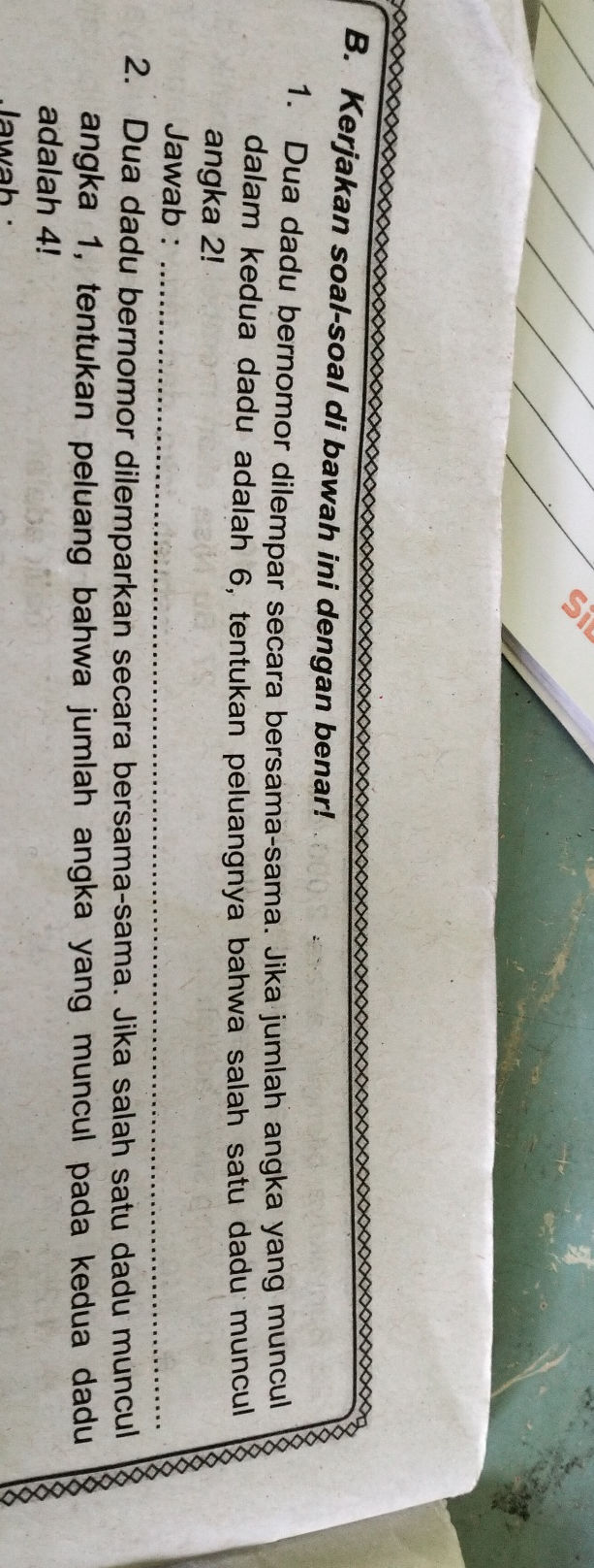 1. Dua dadu bernomor dilempar secara | StudyX