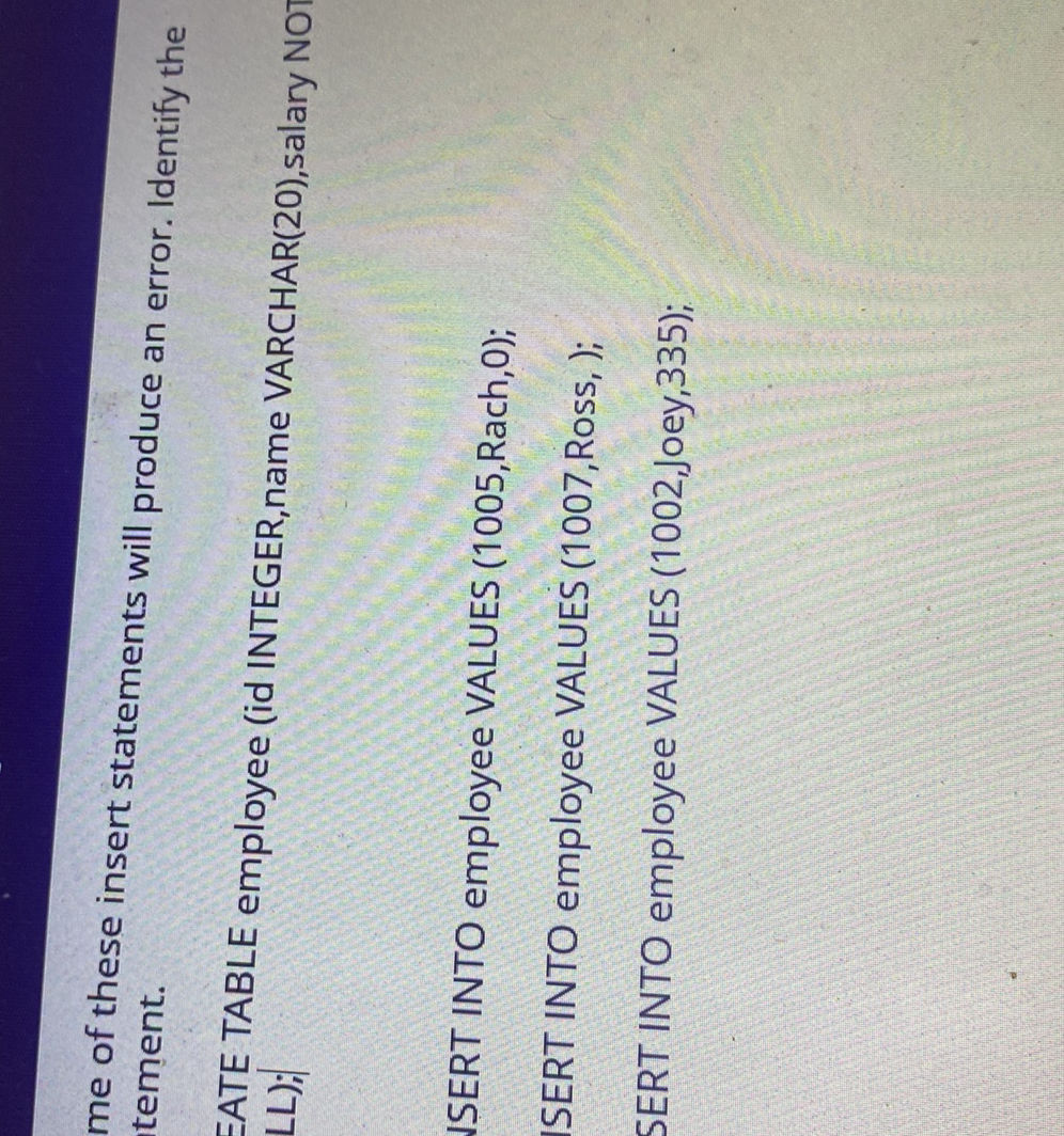 Which of these insert statements will | StudyX