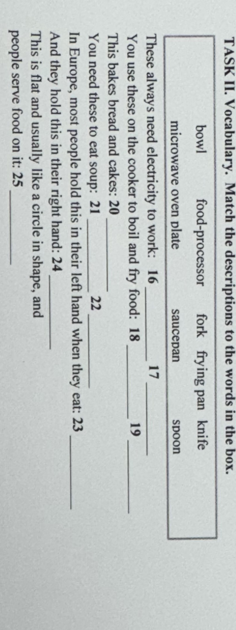 TASK II. Vocabulary. Match the descriptions | StudyX