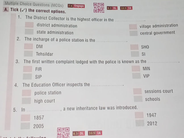 Multiple Choice Questions (MCQs) A. Tick ( ) | StudyX