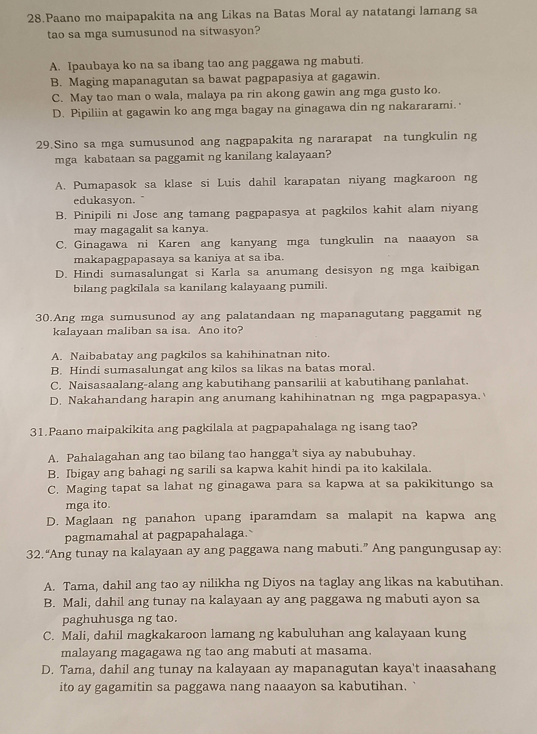 28. Paano mo maipapakita na ang Likas na | StudyX