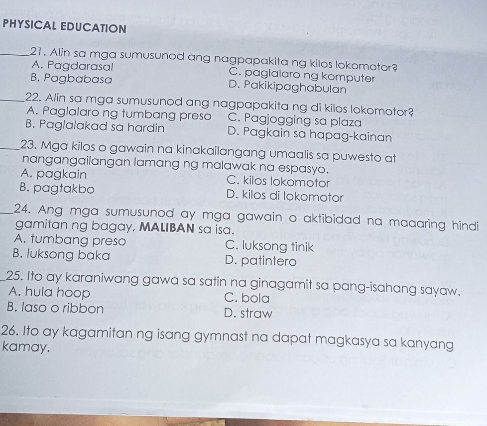 21. Alin sa mga sumusunod ang nagpapakita ng | StudyX