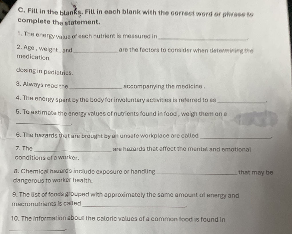 C. Fill in the blanks. Fill in each blank | StudyX