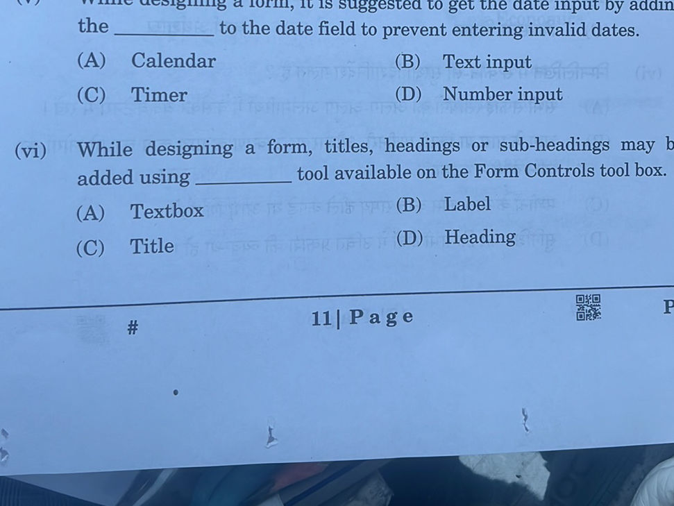 (v) While designing a form, it is suggested | StudyX