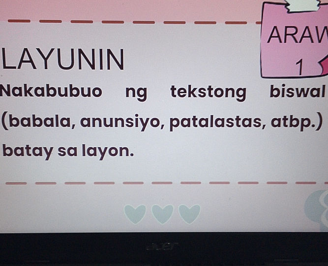 LAYUNIN Nakabubuo ng tekstong biswal