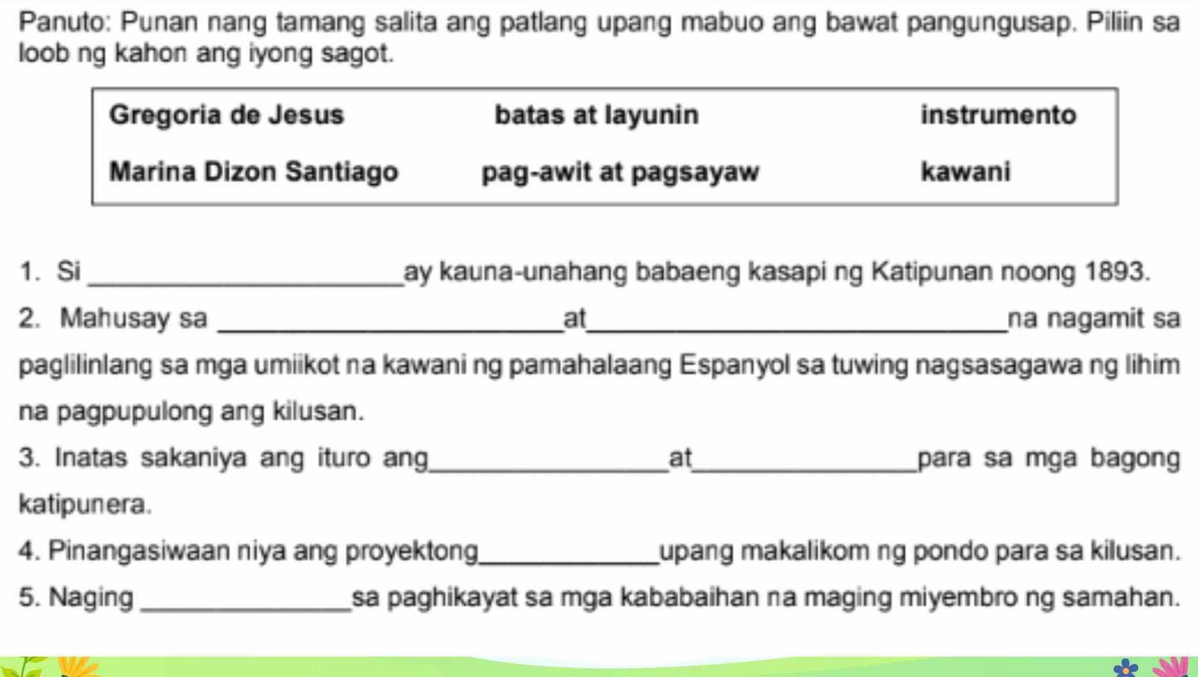 Panuto: Punan nang tamang salita ang patlang | StudyX