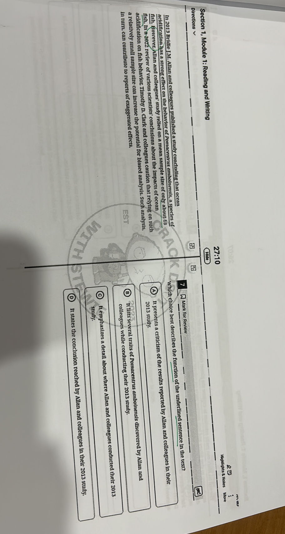 Which choice best describes the function of | StudyX