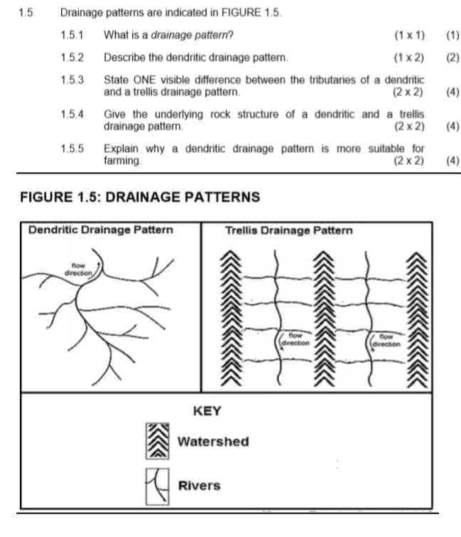 1.5 Drainage patterns are indicated in | StudyX