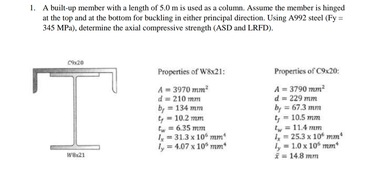1. A built-up member with a length of 5.0 m | StudyX