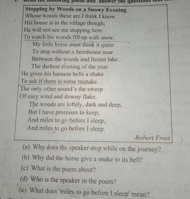 1. Read the following poem and answer the | StudyX