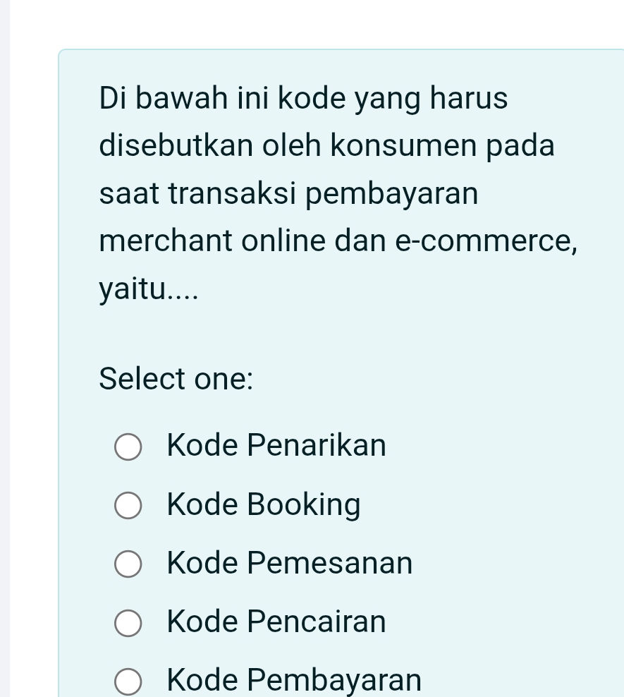 Di bawah ini kode yang harus disebutkan oleh