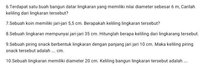 6. Terdapat satu buah bangun datar lingkaran | StudyX