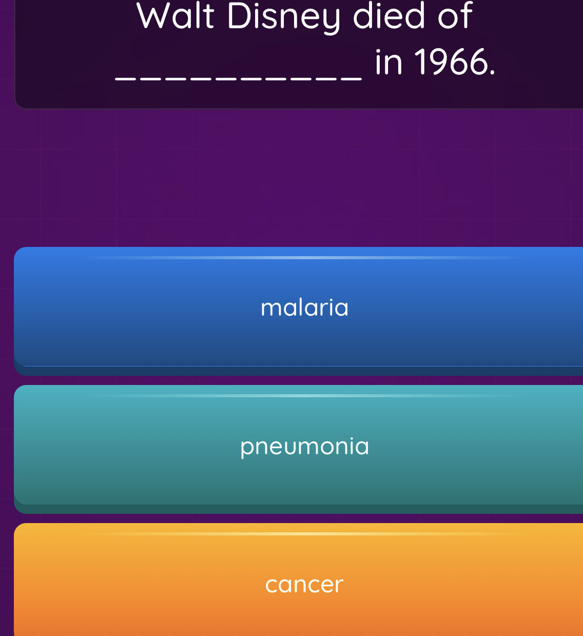 Walt Disney died of ___________ in 1966. | StudyX