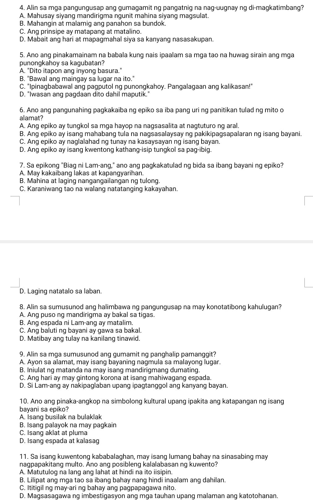 4. Alin sa mga pangungusap ang gumagamit ng | StudyX