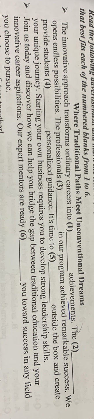 Read the following advertisement and match | StudyX