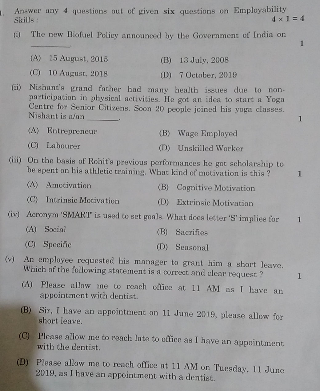 Answer any 4 questions out of given six