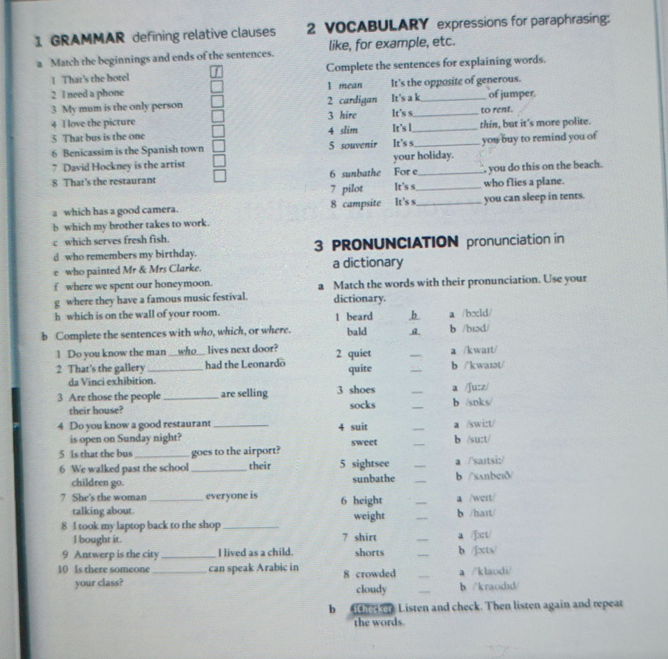 1 GRAMMAR defining relative clauses a Match | StudyX