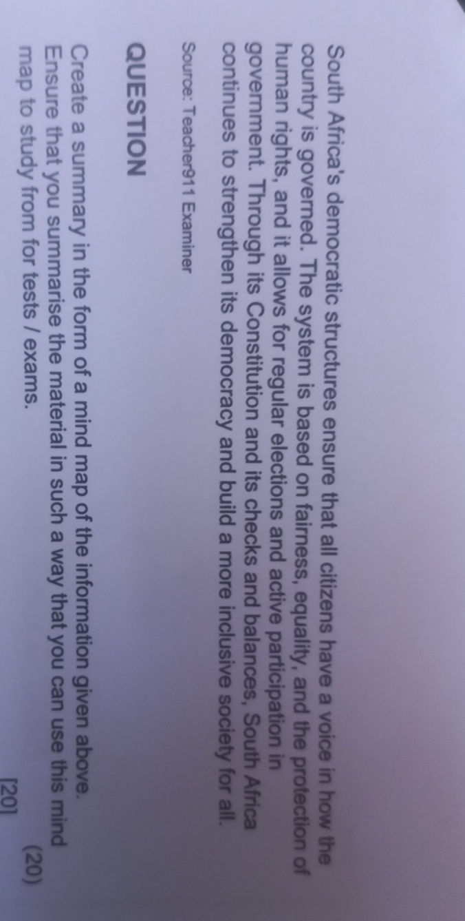 South Africa's democratic structures ensure | StudyX