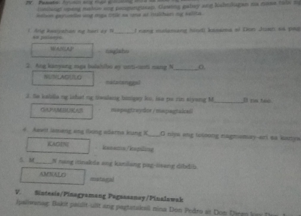 IV. Panuto: Ayusin ang mga ginulong letra sa | StudyX