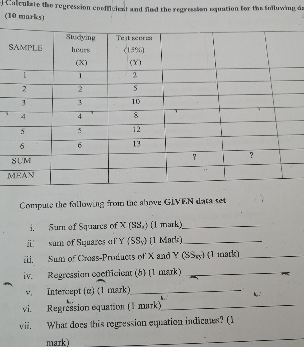 Calculate the regression coefficient and | StudyX