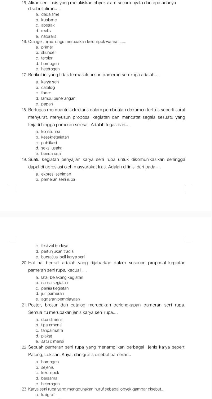15. Aliran seni lukis yang melukiskan obyek | StudyX