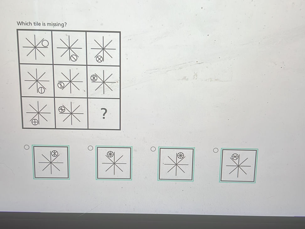 Which tile is missing? | | | | | StudyX