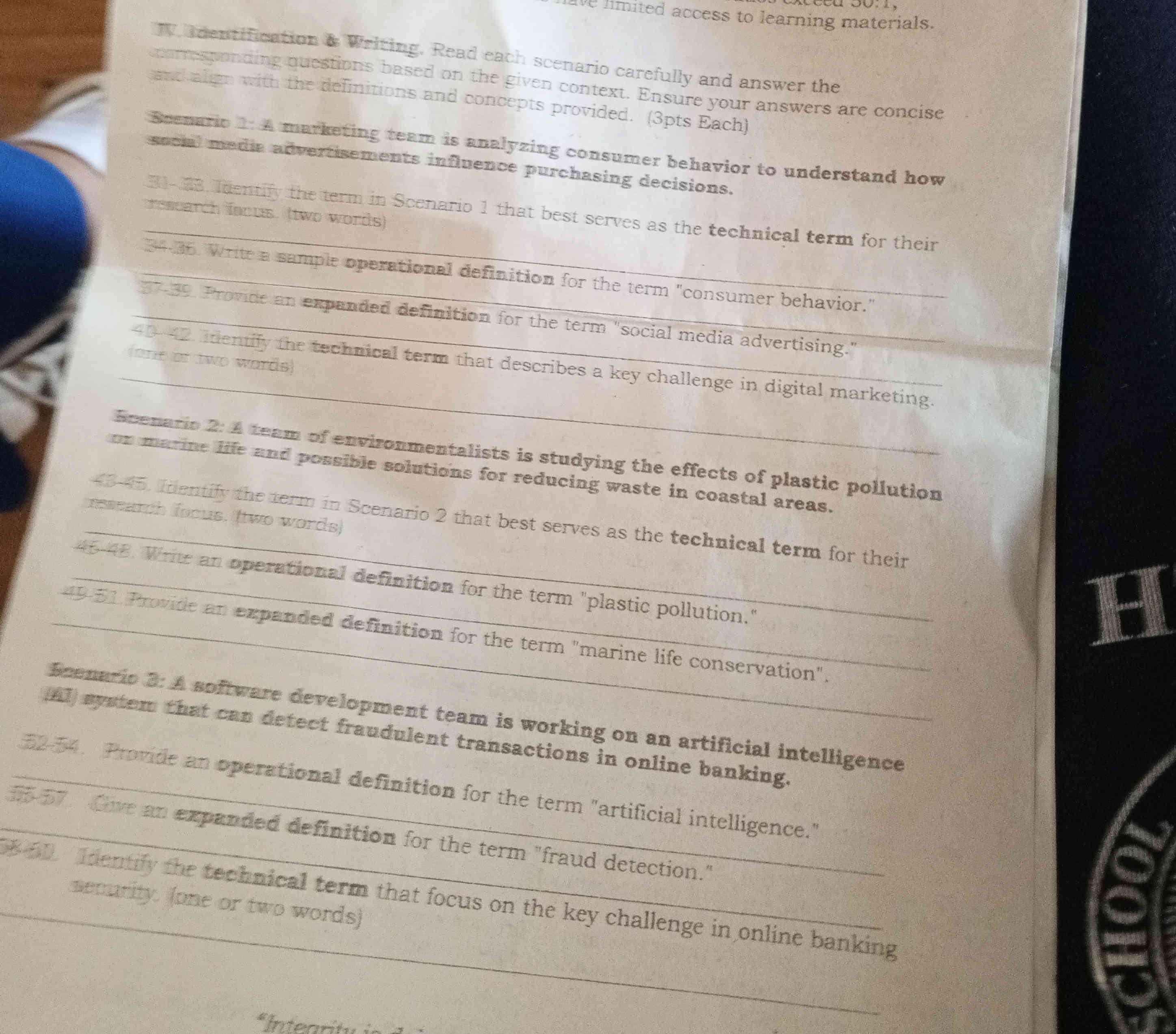 W. Identification Writing. Read each | StudyX