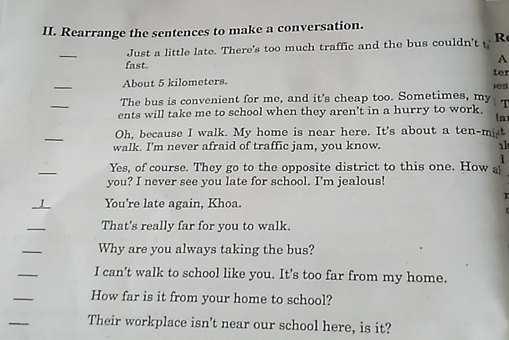 II. Rearrange the sentences to make a | StudyX