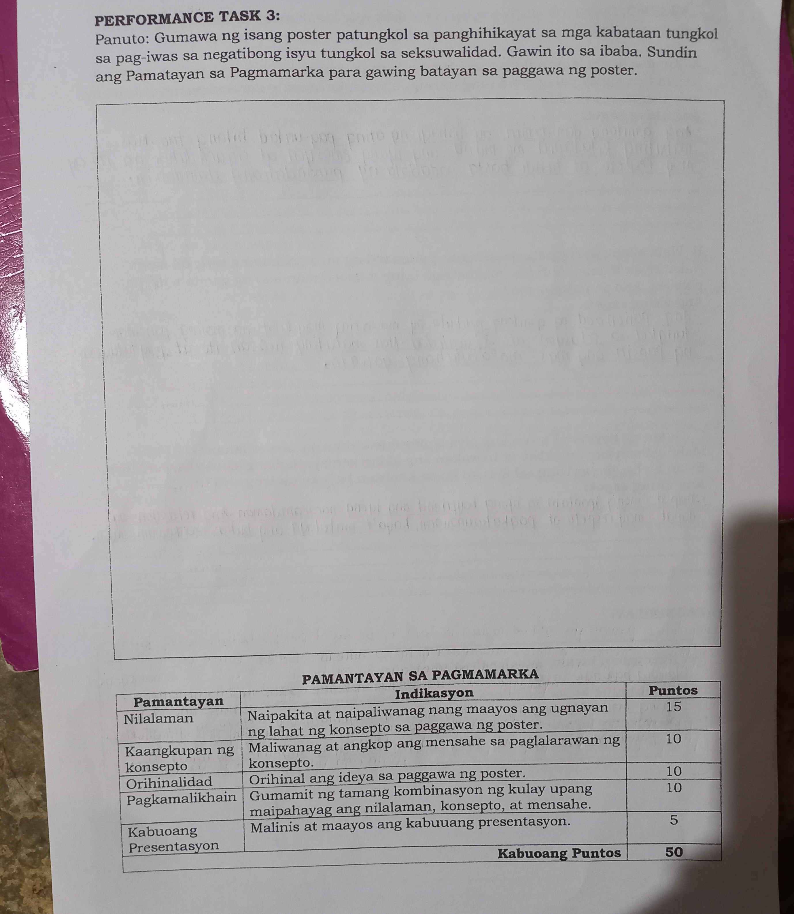 PERFORMANCE TASK 3: Panuto: Gumawa ng isang | StudyX