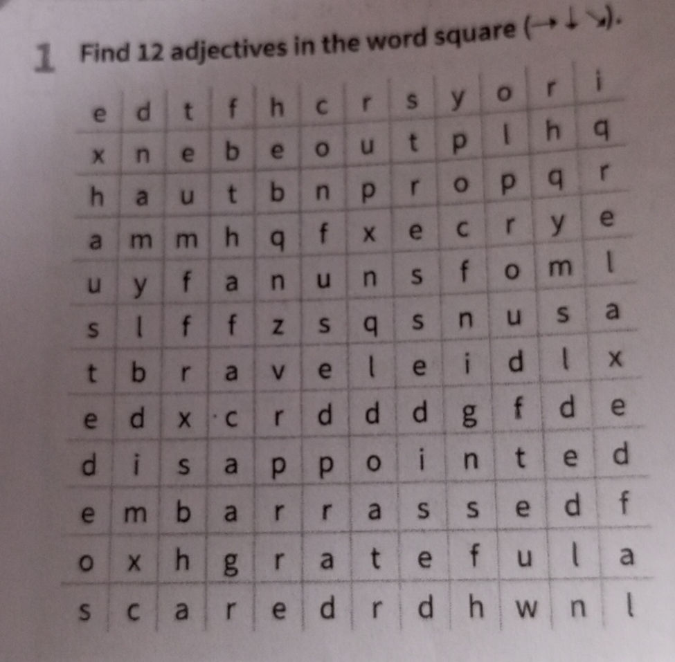 1 Find 12 adjectives in the word square | StudyX