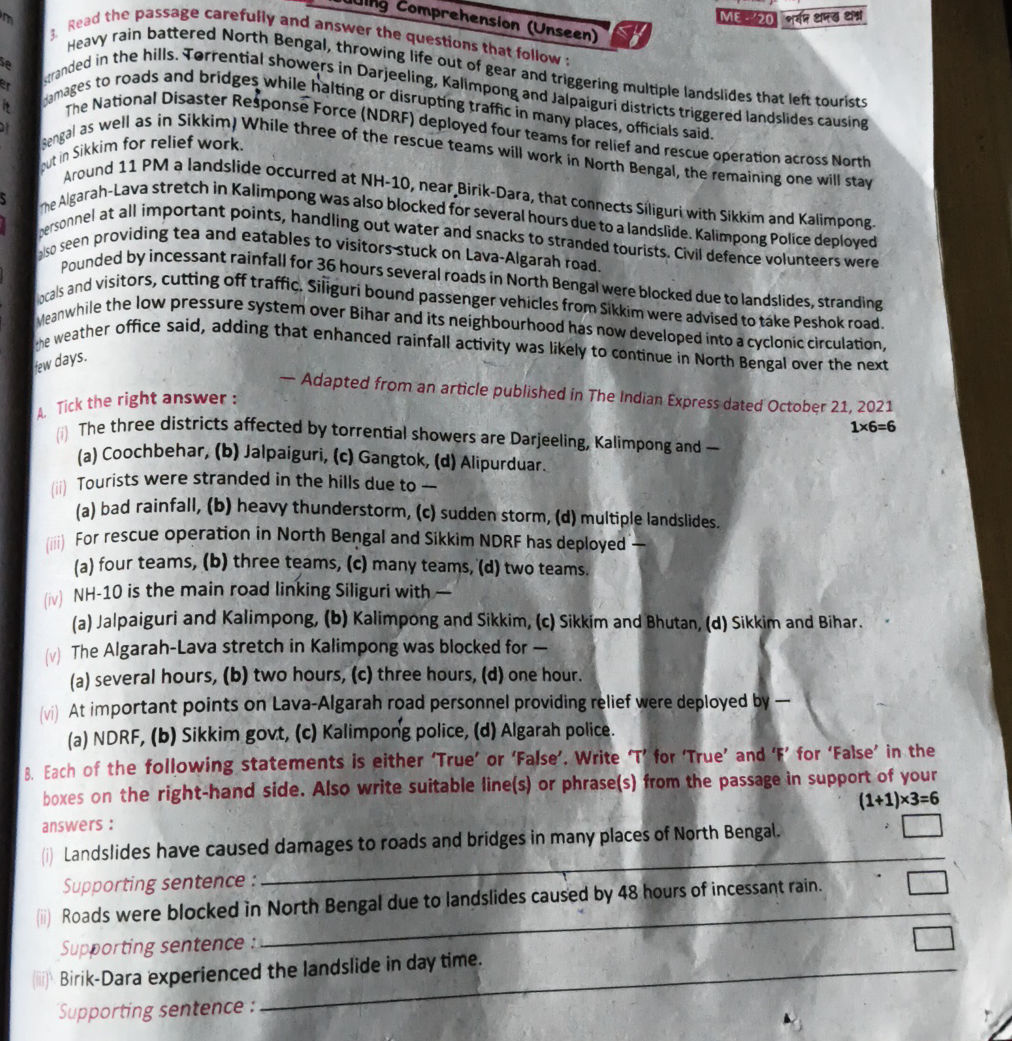 3. Read the passage carefully and answer the | StudyX