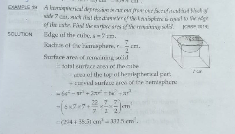EXAMPLE 19 A hemispherical depression is cut | StudyX