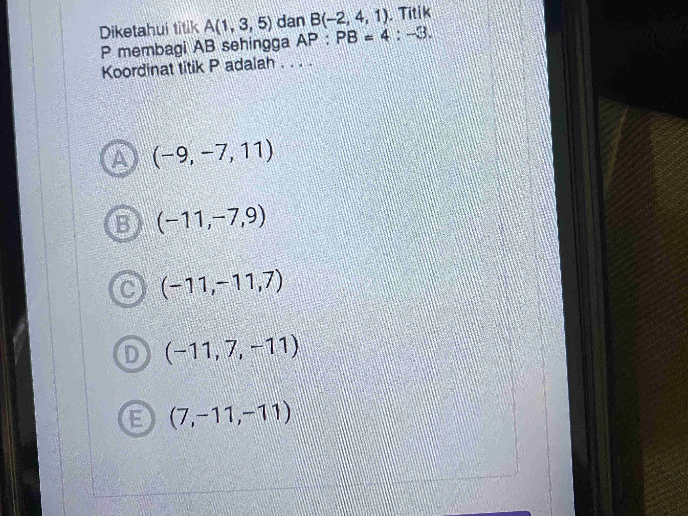Diketahui titik A(1, 3, 5) dan B(-2, 4, 1). | StudyX