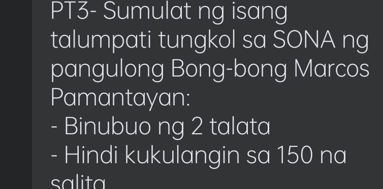 PT3- Sumulat ng isang talumpati tungkol sa | StudyX
