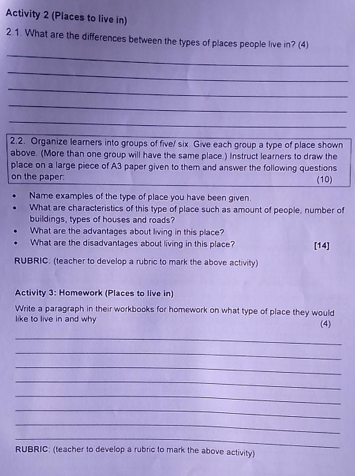 Activity 2 (Places to live in) 2.1. What are | StudyX