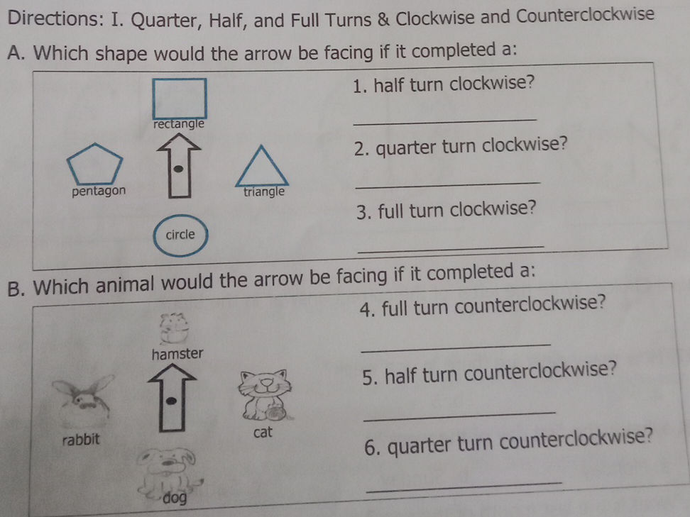 Directions: I. Quarter, Half, and Full Turns | StudyX