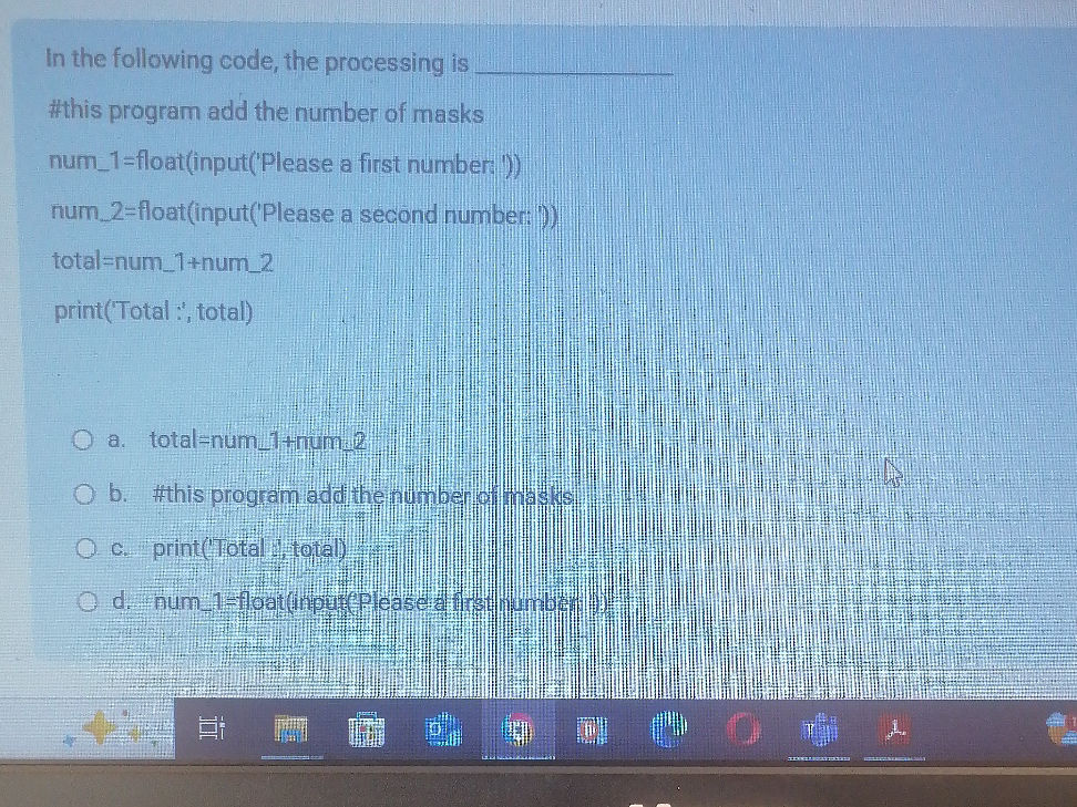 In the following code, the processing is | StudyX