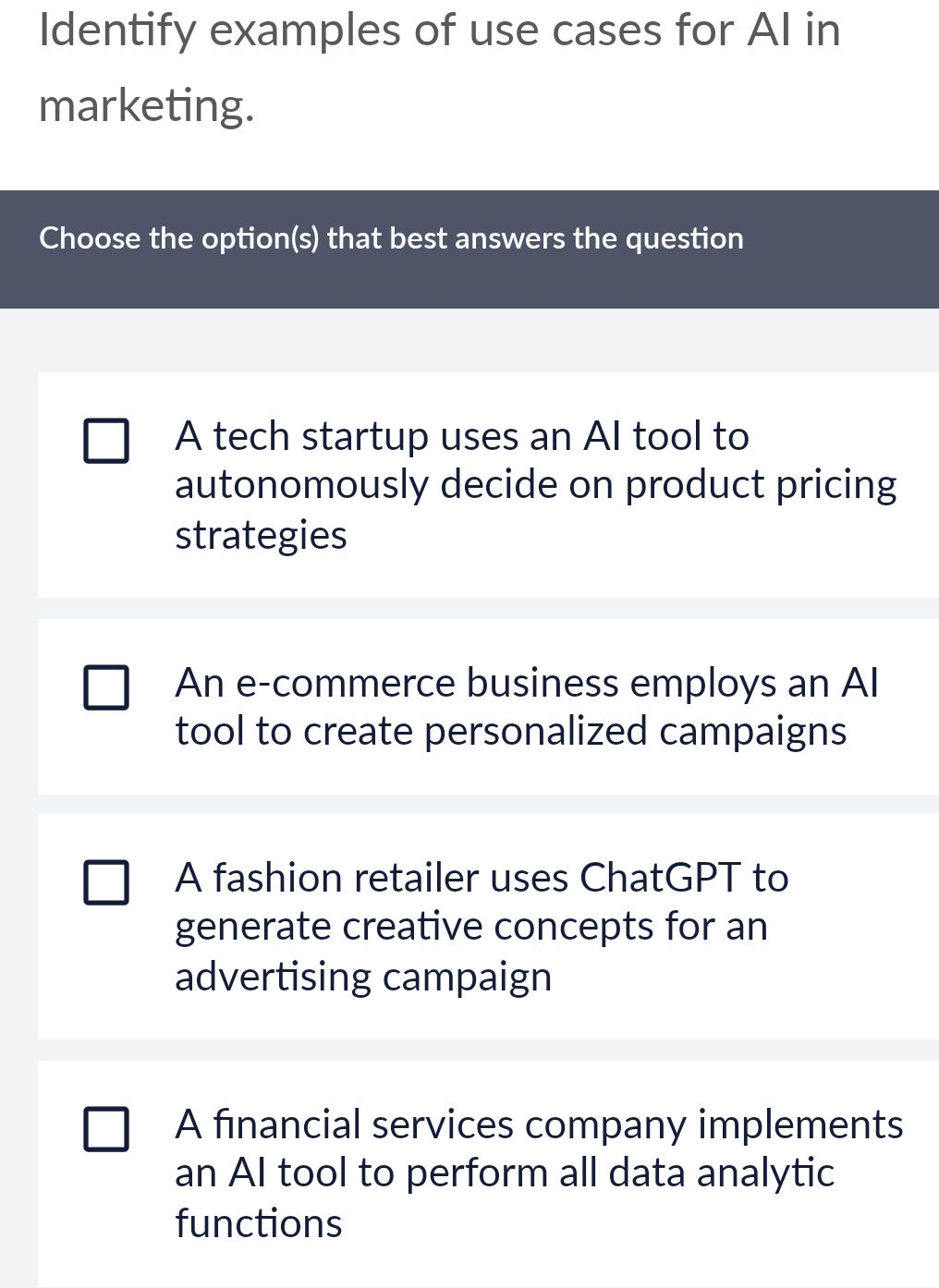 Identify examples of use cases for AI in | StudyX