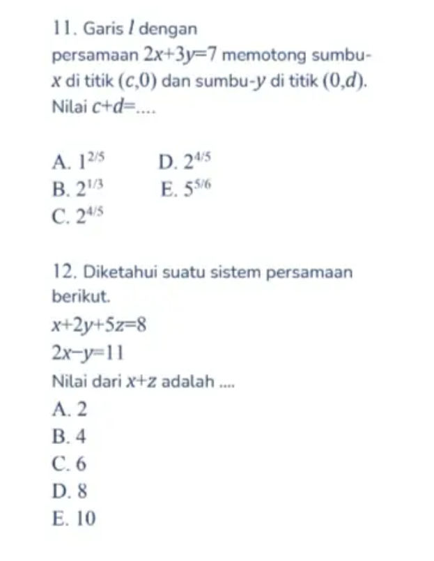 11. Garis l dengan persamaan \(2x + 3y = 7\) | StudyX