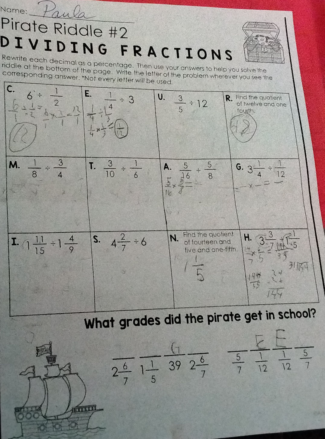 Pirate Riddle #2 DIVIDING FRACTIONS Rewrite