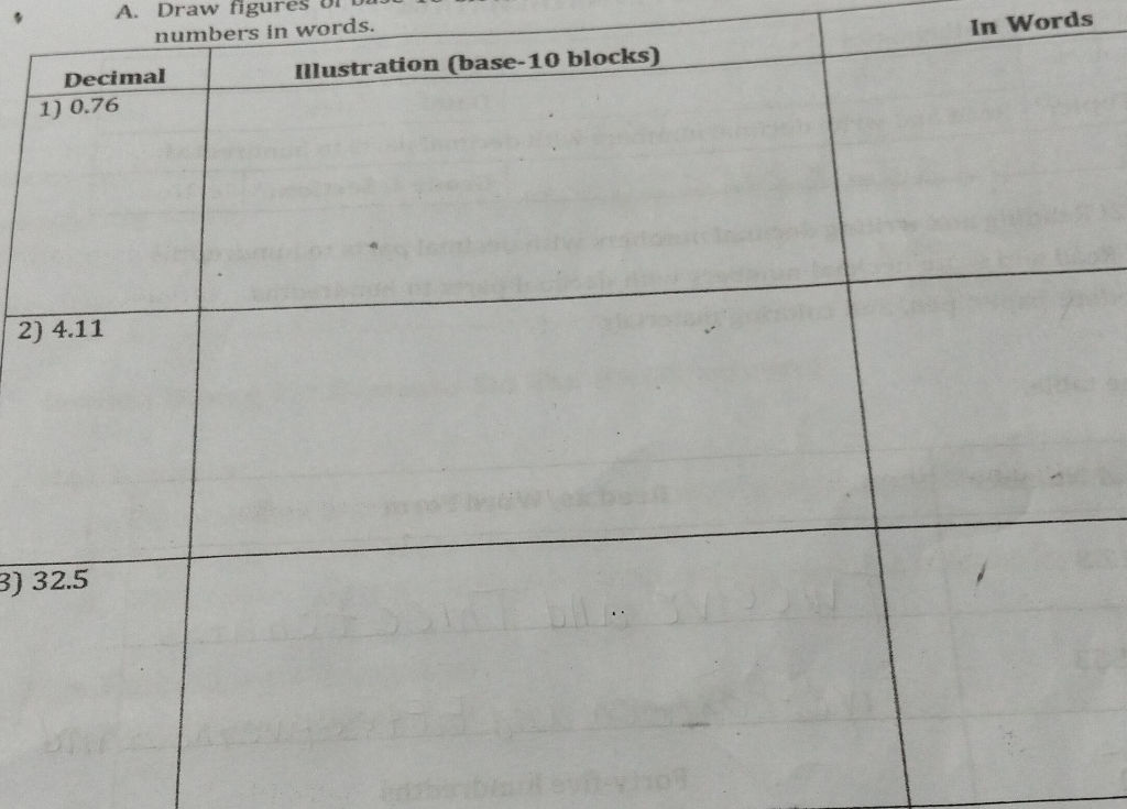 A. Draw figures numbers in words. | Decimal | StudyX