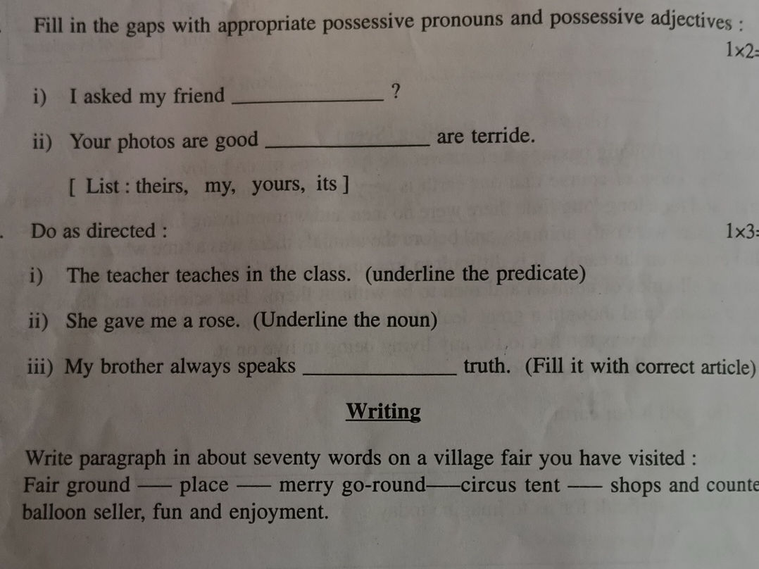 Fill in the gaps with appropriate possessive | StudyX