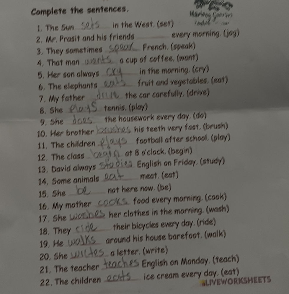 Complete the sentences. 1. The Sun sets in | StudyX