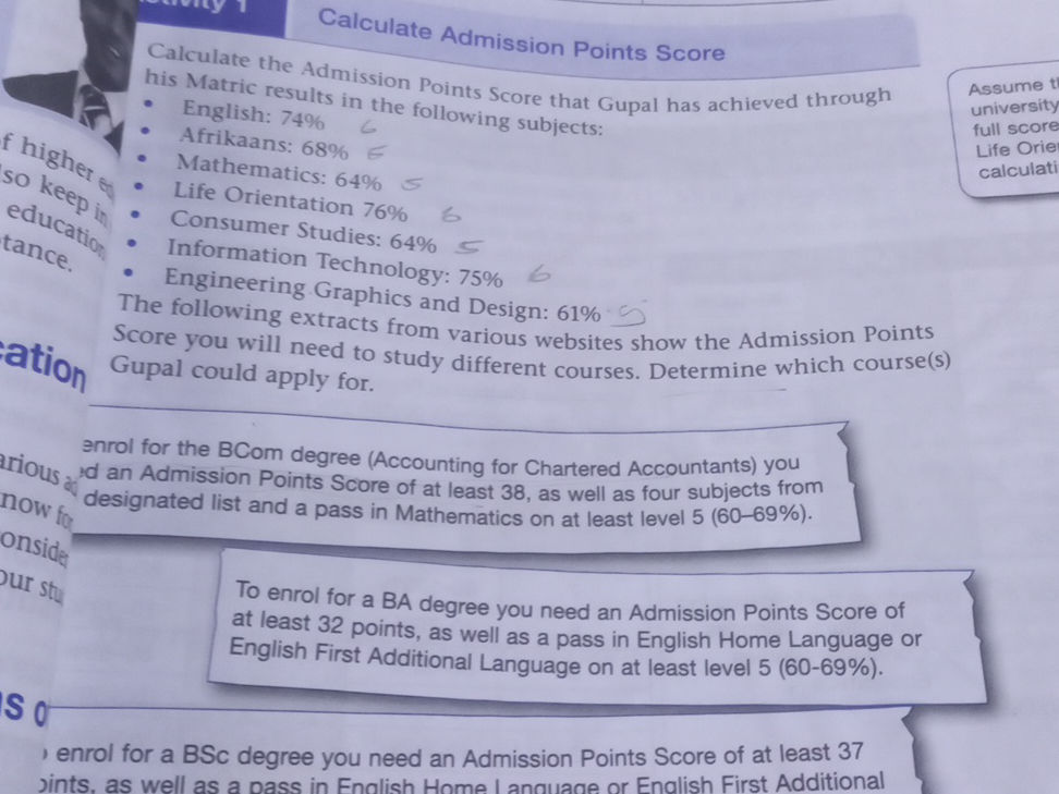 Calculate the Admission Points Score that | StudyX