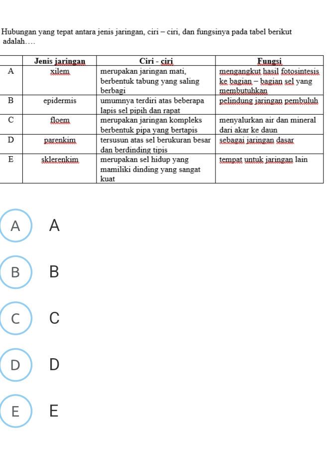 Hubungan yang tepat antara jenis jaringan, | StudyX
