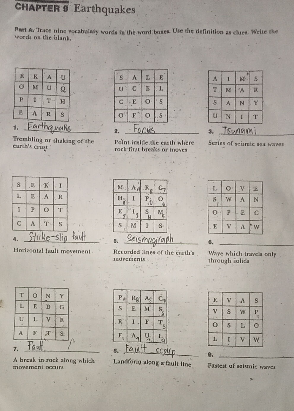 Part A: Trace nine vocabulary words in the | StudyX
