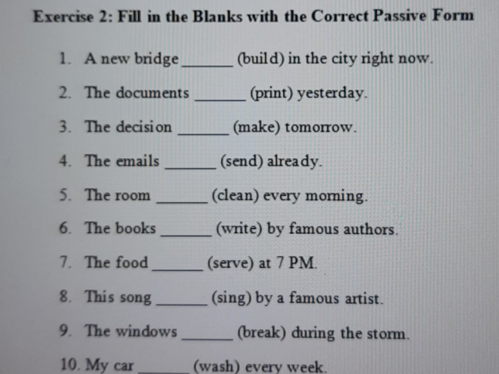 Exercise 2: Fill in the Blanks with the | StudyX